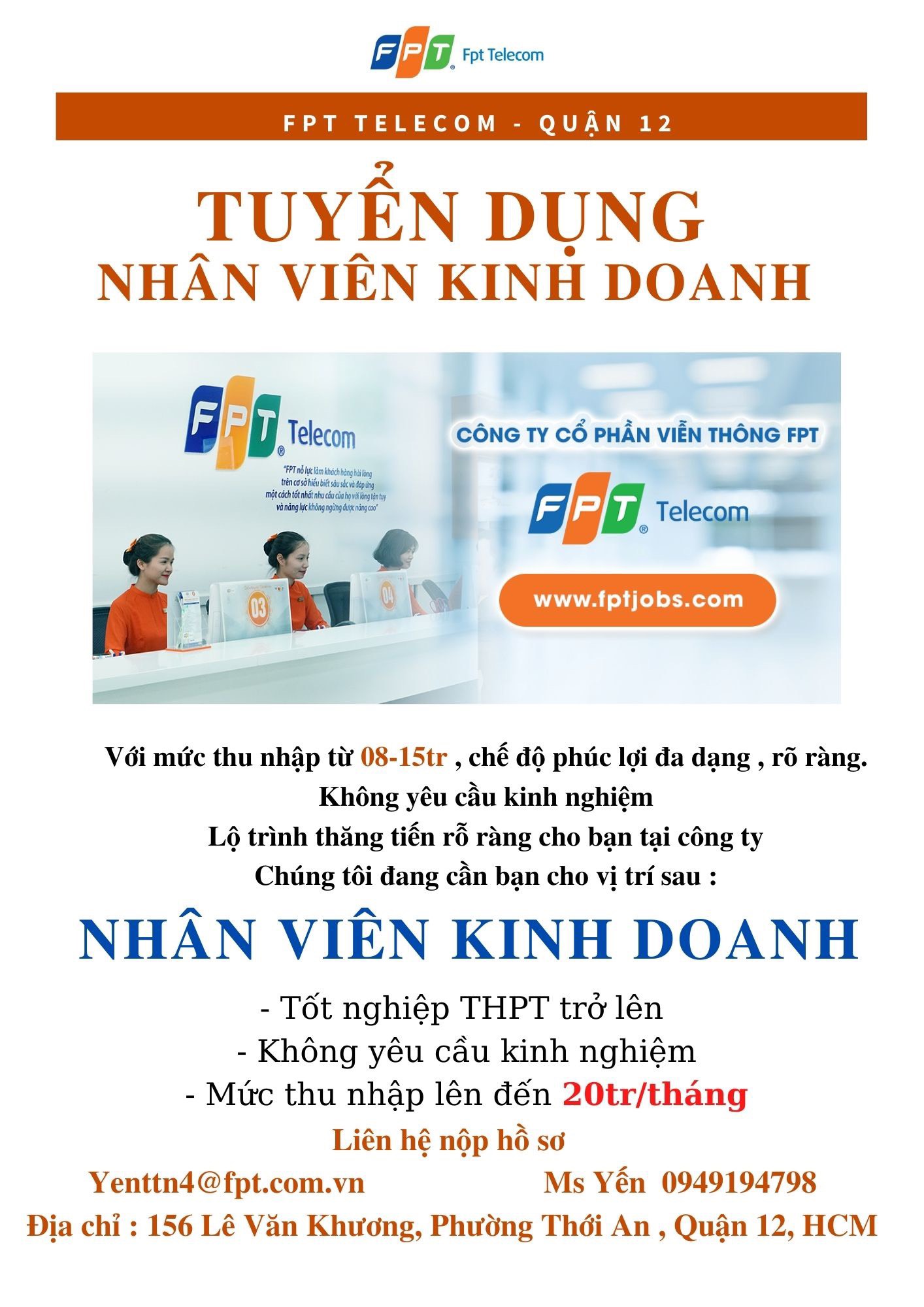 Tuyển Dụng 20 Nhân Viên Kỹ Thuật PNC - Đối Tác FPT Telecom
